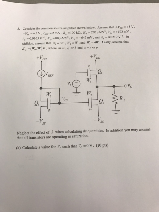 Solved Consider The Common Source Amplifier Shown Below