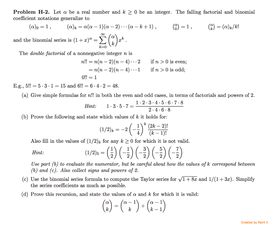 Solved Problem H-2. Let a be a real number and k 2 0 be an | Chegg.com