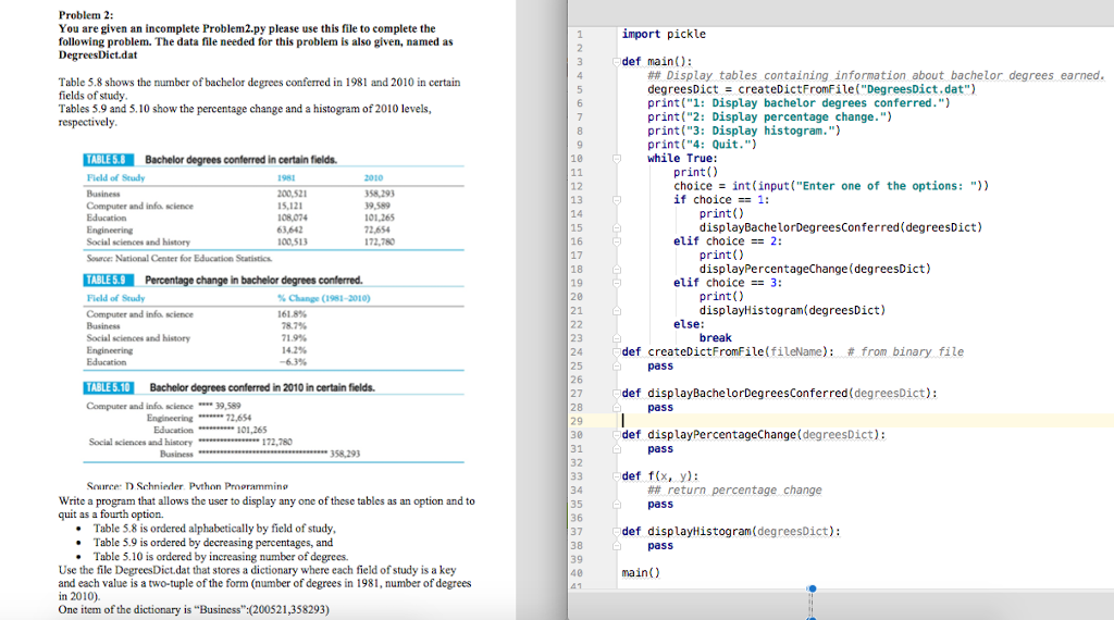 Solved Problem 2: You are given an incomplete Problem2.py | Chegg.com