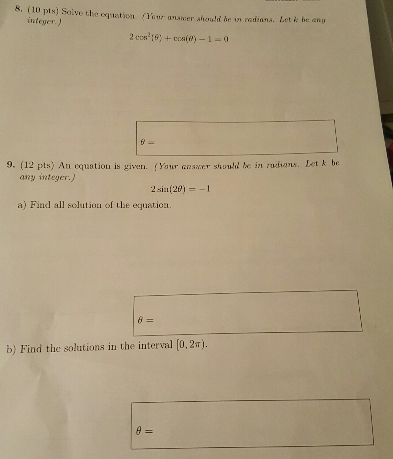 Solved Solve the equation. 2 cos^2 (theta) + cos (theta) - 1 | Chegg.com
