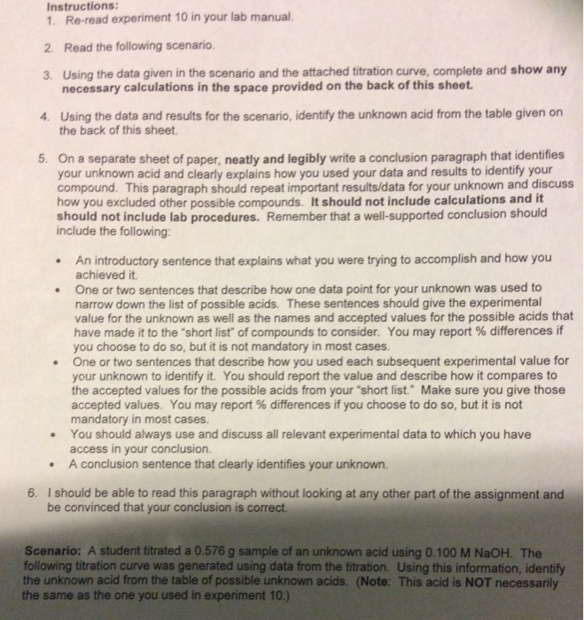 Solved Instructions 1. Re-read experiment 10 in your lab | Chegg.com