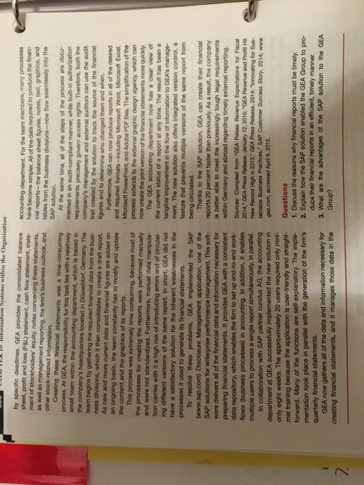 Solved about business] 10.2 GEA Group Uses SAP for Financial | Chegg.com