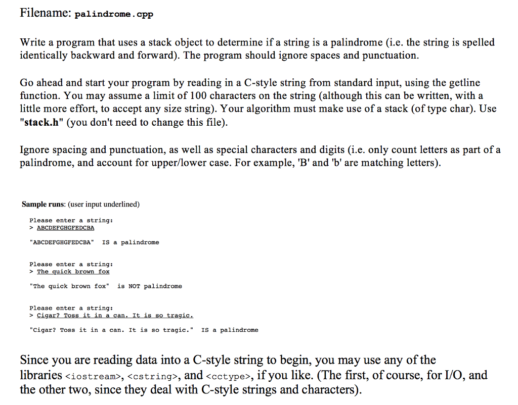 Solved Filename: palindrome epp Filename: palindrome. cpp | Chegg.com