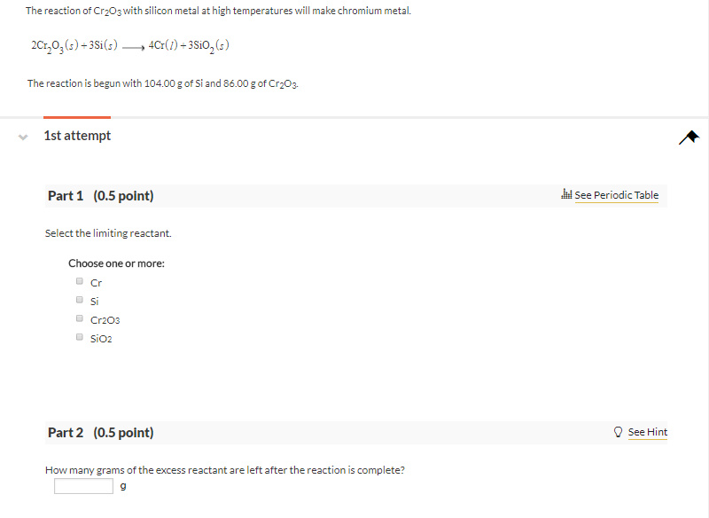 Solved The reaction of Cr203 with silicon metal at high | Chegg.com