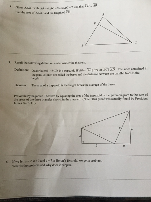 Solved Given delta ABC with AB = 4,BC=9 and AC=7 and that CD | Chegg.com
