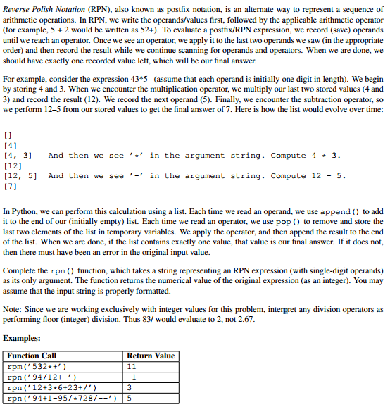 Solved Reverse Polish Notation Rpn Also Known As Postfix 