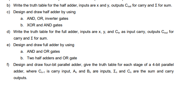 Solved b) Write the truth table for the half adder, inputs | Chegg.com