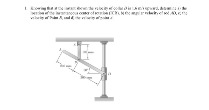 Solved Knowing that at the instant shown the velocity of | Chegg.com