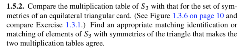 Solved 1.5.2. Compare the multiplication table of S3 with | Chegg.com
