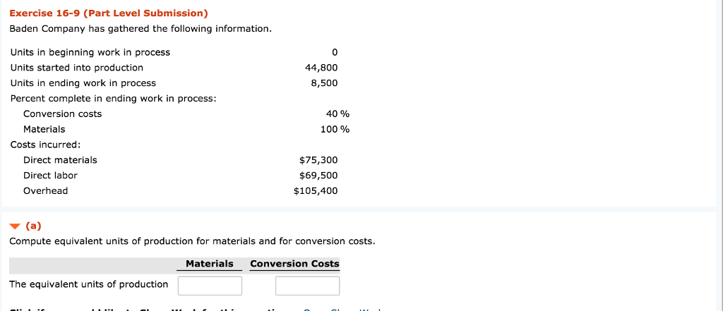 Solved Exercise 16-9 (Part Level Submission) Baden Company | Chegg.com