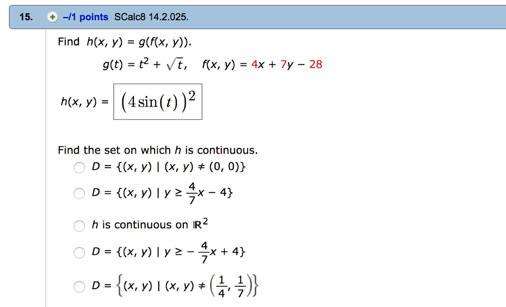 Solved 15. 1 points SCalc8 14.2.025 cx, x, y)) g(t) = t2 + V | Chegg.com Solved 15. 1 points SCalc8 14.2.025 cx, x, y)) g(t) = t2 + V | Chegg.com