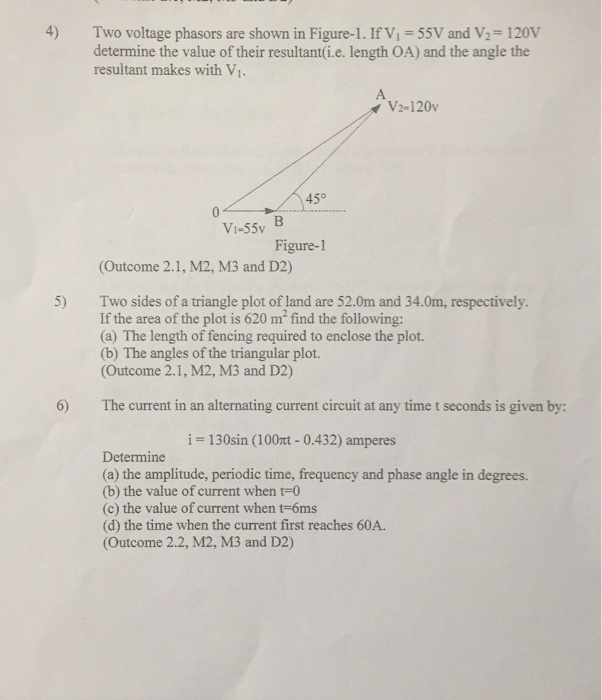 Solved Two voltage phasors are shown in Figure-1. If V_1 = | Chegg.com