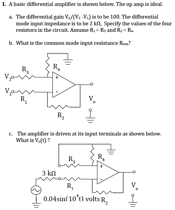Solved A basic differential amplifier is shown below. The op | Chegg.com