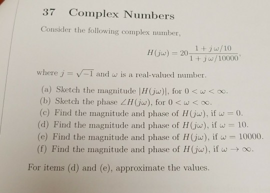 Solved 37 Complex Numbers Consider the following complex | Chegg.com