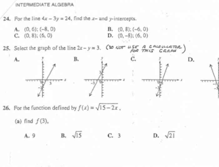 Solved For the line 4x - 3y = 24. find the x- and | Chegg.com