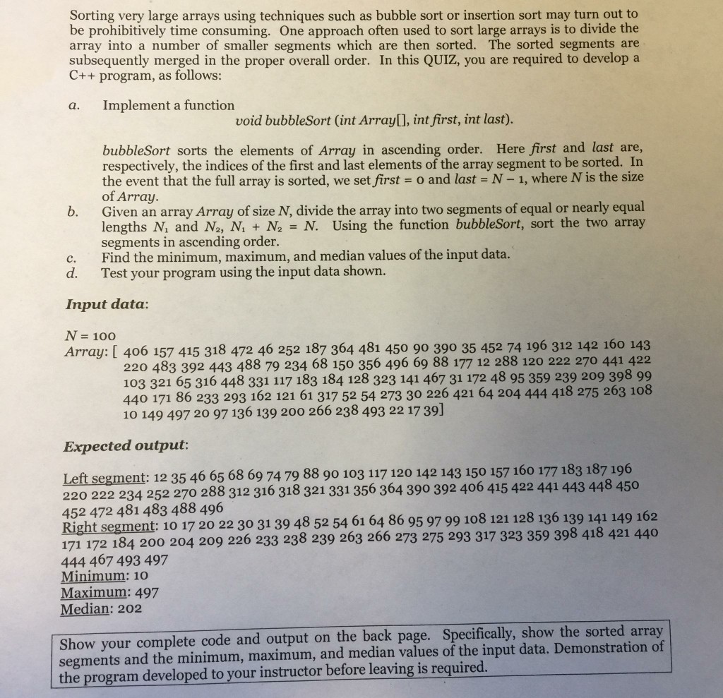 Solved Sorting very large arrays using techniques such as | Chegg.com