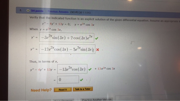 Solved Verify that the indicated function is an explicit | Chegg.com