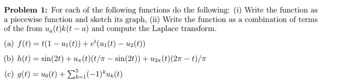 Solved Problem 1: For each of the following functions do the | Chegg.com