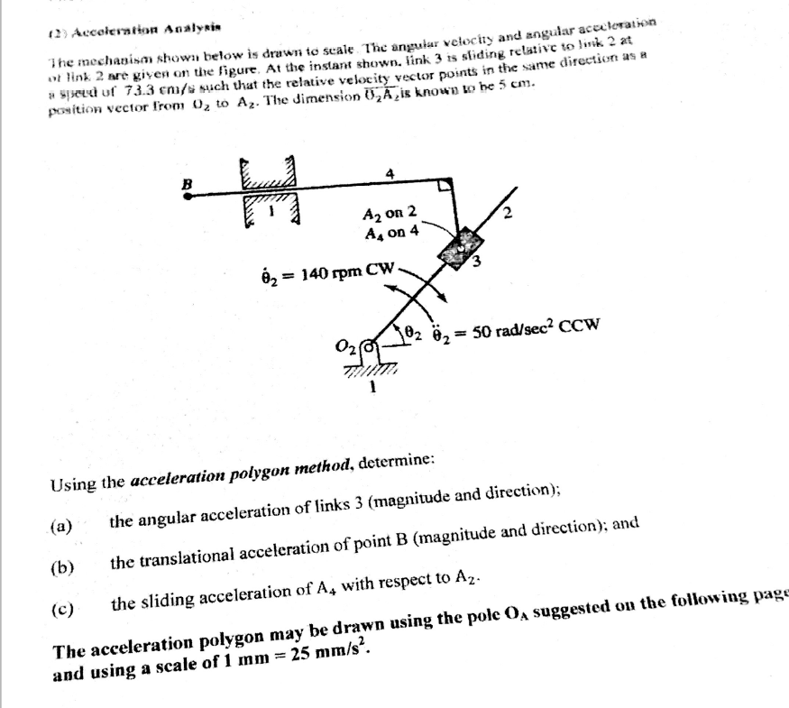 Solved Acceleration Analysis The mechanism show is drawn to | Chegg.com