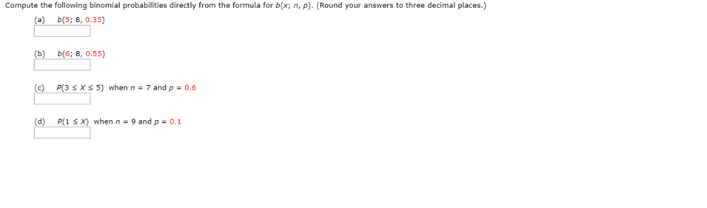 Solved Compute the following binomial probabilities directly | Chegg.com