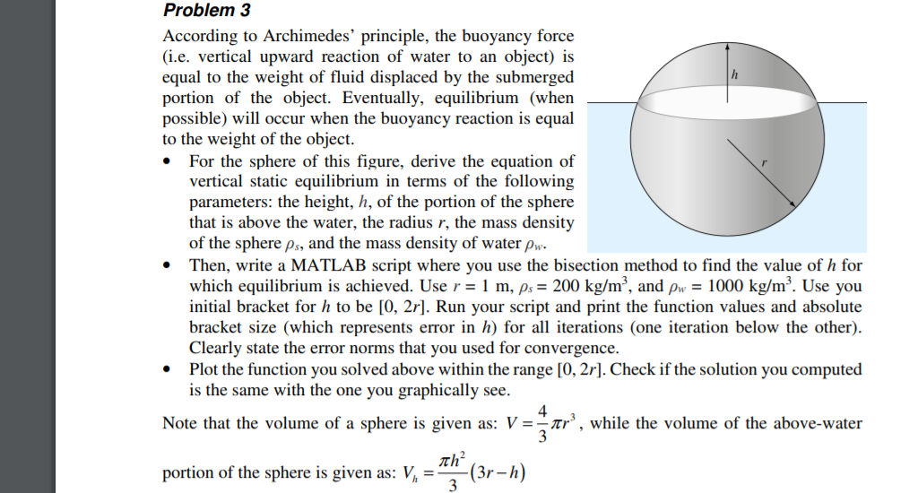 Solved Problem 3 According to Archimedes' principle, the | Chegg.com