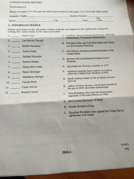 Match each name in the left-hand column with the | Chegg.com