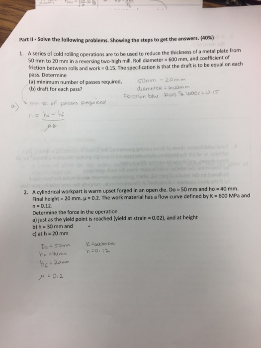Solved A series of cold rolling operations are to be used to | Chegg.com
