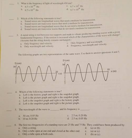 Solved what is the frequency of light of wavelength 450 nm? | Chegg.com