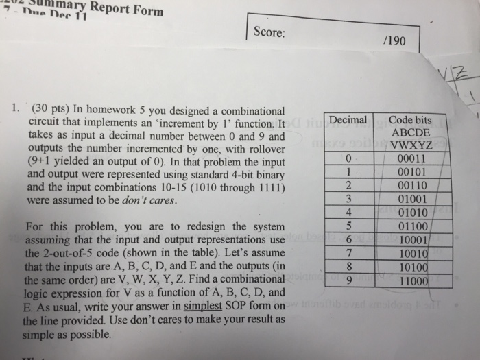 Solved In Homework 5 You Designed A Combinational Circuit 0320