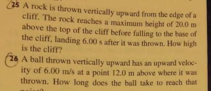 Solved A rock is thrown vertically upward from the edge of a | Chegg.com
