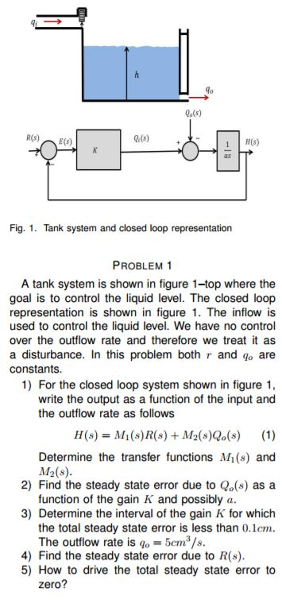 Solved A tank system is shown in figure 1-top where the | Chegg.com
