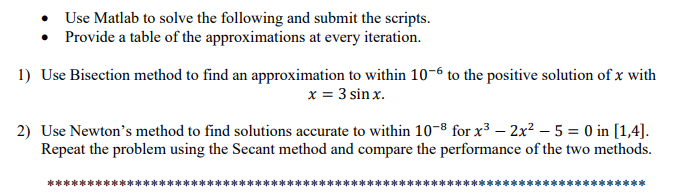 Solved Use Matlab to solve the following and submit the | Chegg.com