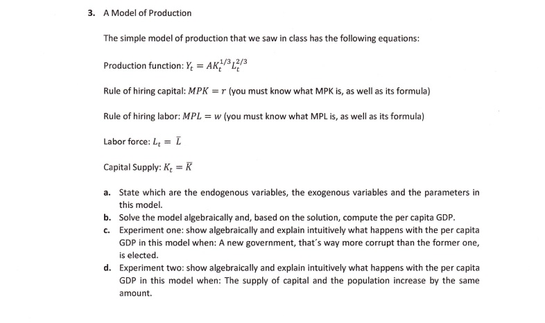 Solved the simple model of production that we saw in class | Chegg.com