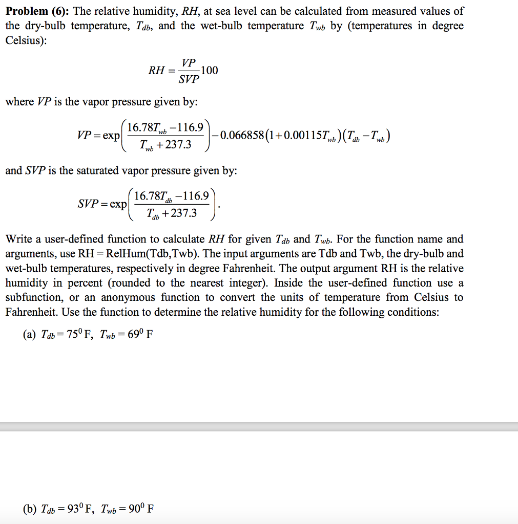 Solved Problem (6): The relative humidity, RH, at sea level | Chegg.com