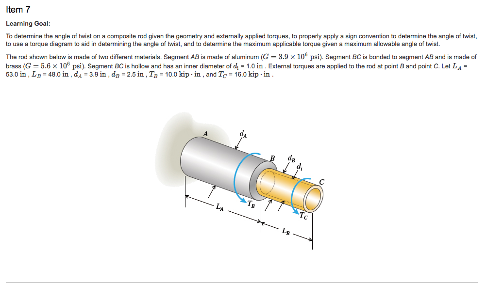Solved Item 7 Learning Goal: To determine the angle of twist | Chegg.com
