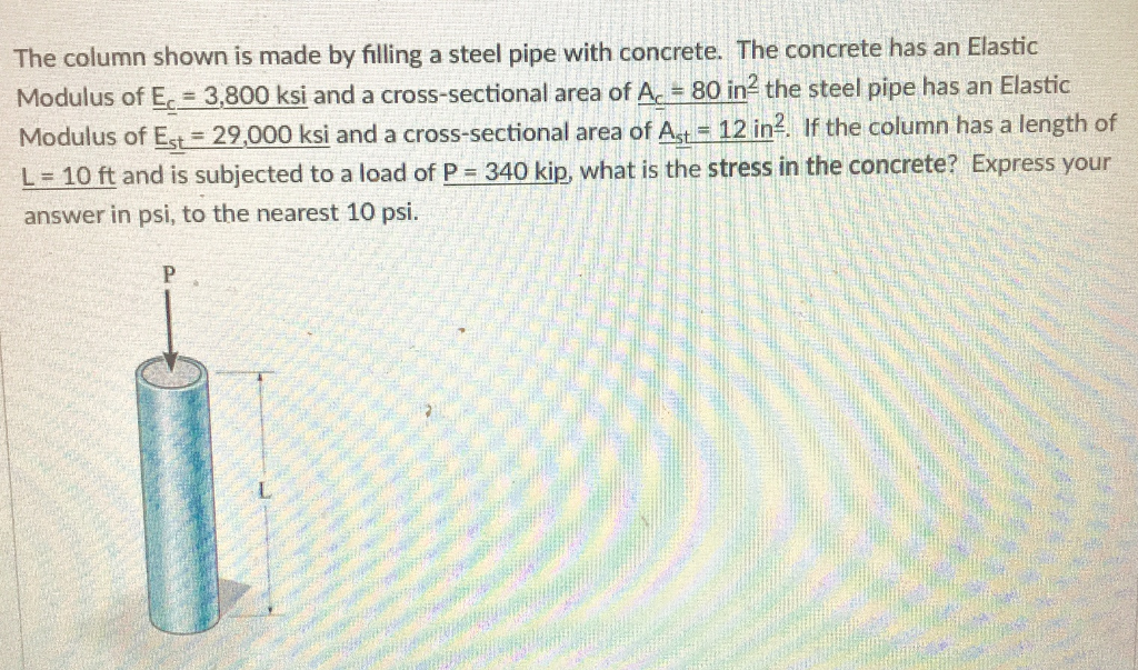Solved The column shown is made by filling a steel pipe with | Chegg.com