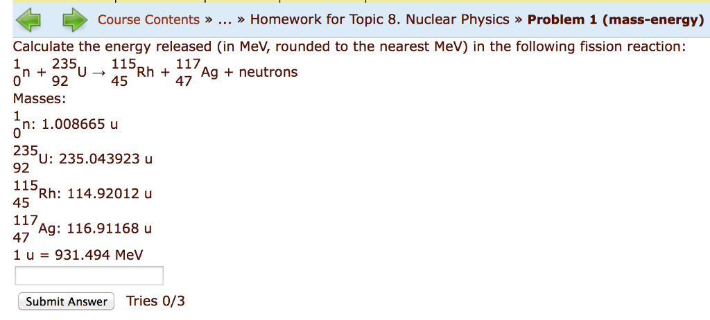 Solved Modern Physics: Nuclear Physics -- Mass-Energy | Chegg.com