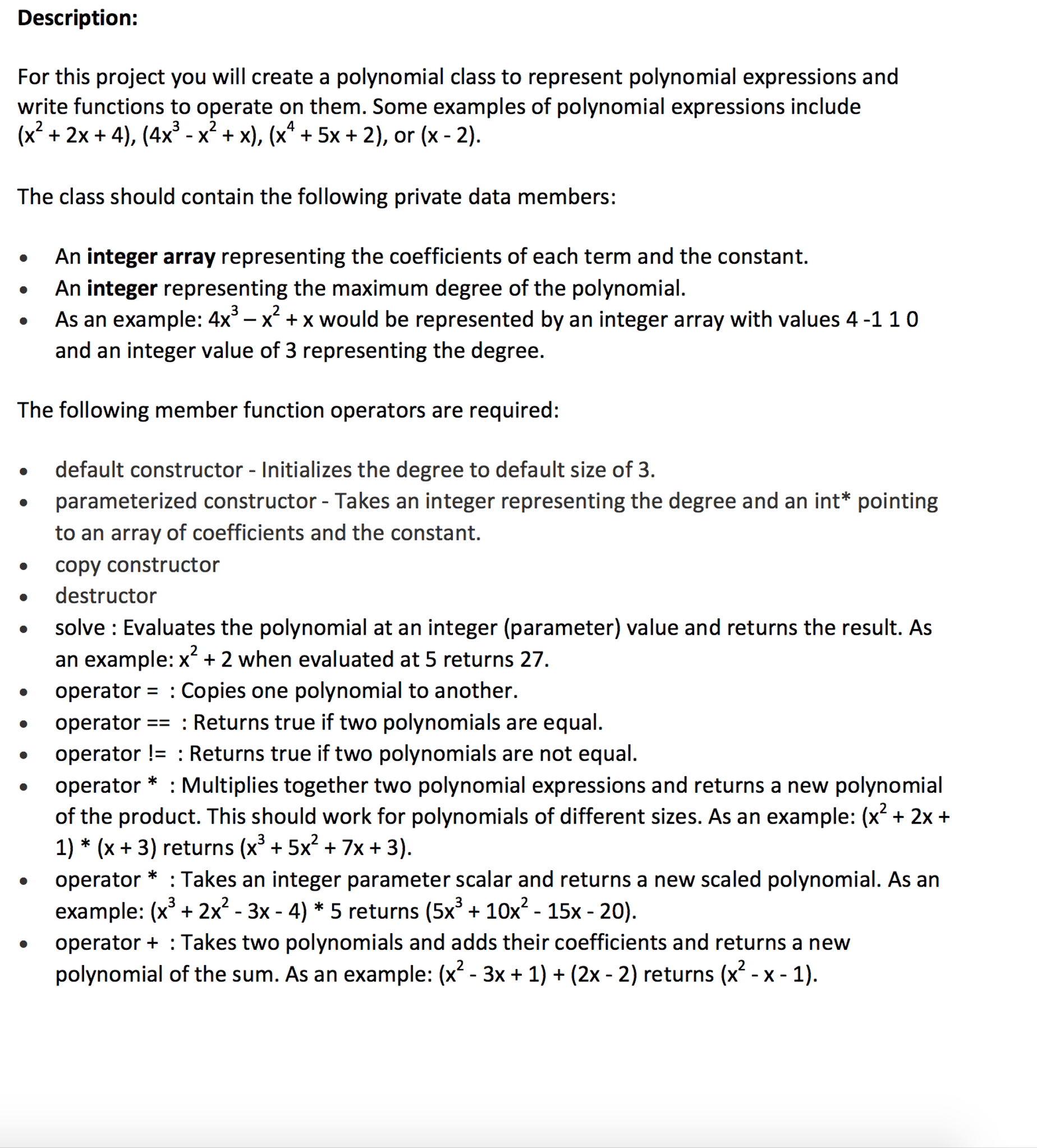 Solved For this project you will create a polynomial class | Chegg.com