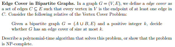 Edge Cover in Bipartite Graphs. In a graph G (V. E), | Chegg.com