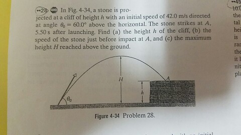Solved In Fig. 4-34, a stone is projected at a cliff of | Chegg.com