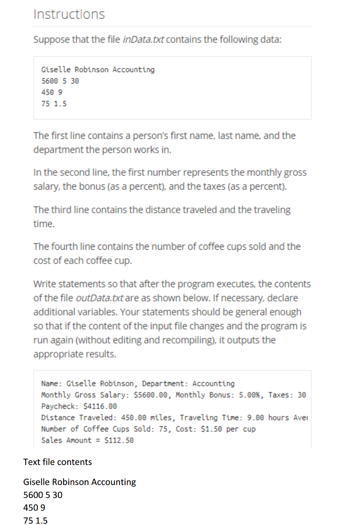 Solved Instructions Suppose that the file inData.txt | Chegg.com