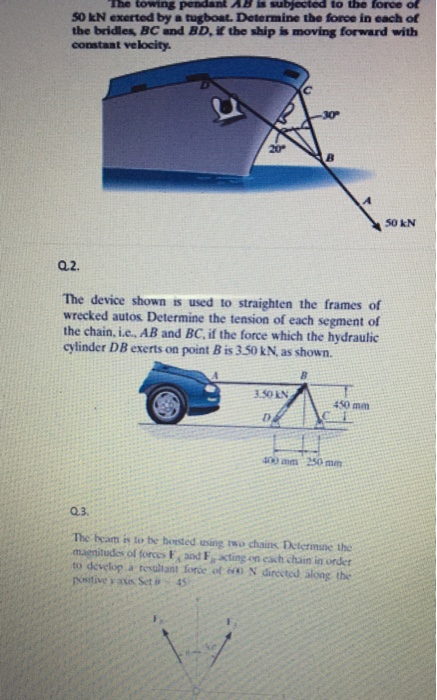 Solved The towing pendant AB is subjected to the force of 50 | Chegg.com
