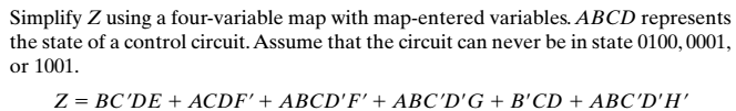 Solved Simplify Z Using A Four Variable Map With Map Entered