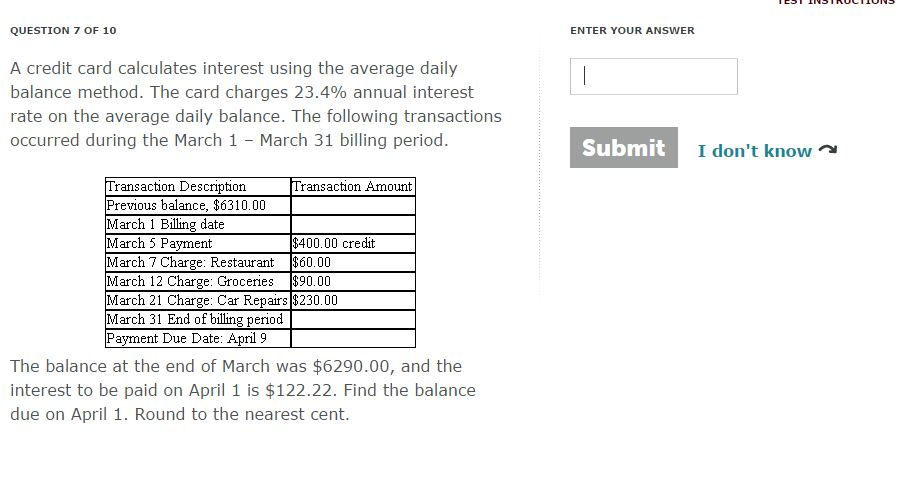 Solved A Credit Card Calculates Interest Using The Average 