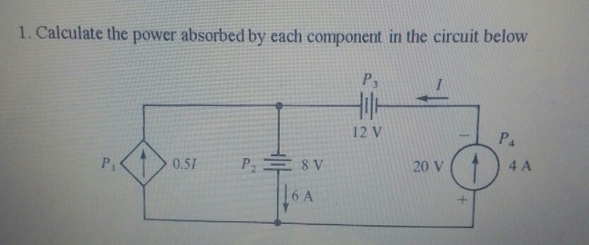 Solved 1. Calculate the power absorbed by each component in | Chegg.com