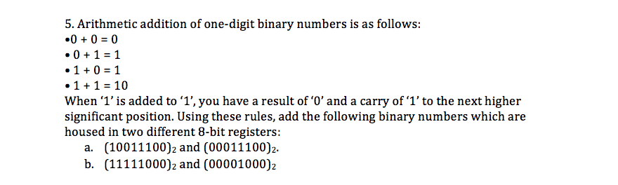 Solved 5 Arithmetic Addition Of One Digit Binary Numbers Is
