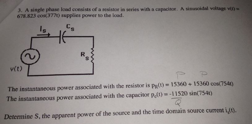 Solved A single phase load consists of a resistor in series | Chegg.com