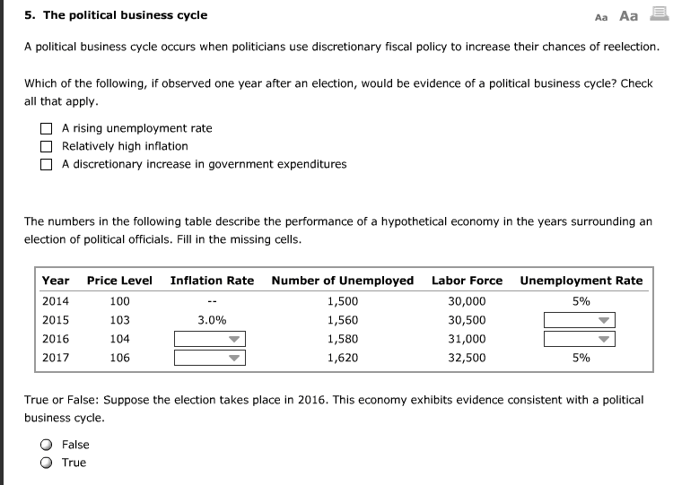Solved 5. The political business cycle A political business | Chegg.com