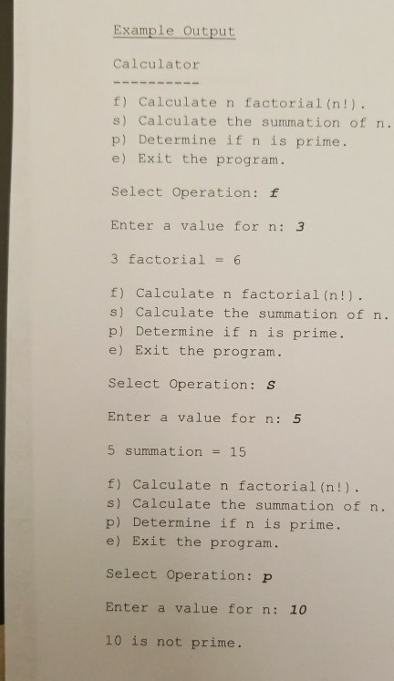 Solved 3. Create a program to calculate factorial, summation | Chegg.com