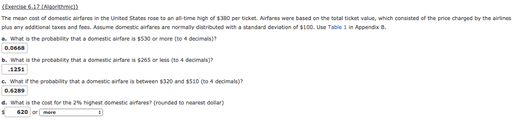 Solved The mean cost of domestic airfares in the United | Chegg.com